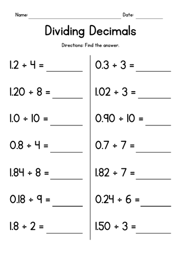 Dividing Decimals by Whole Numbers | Teaching Resources