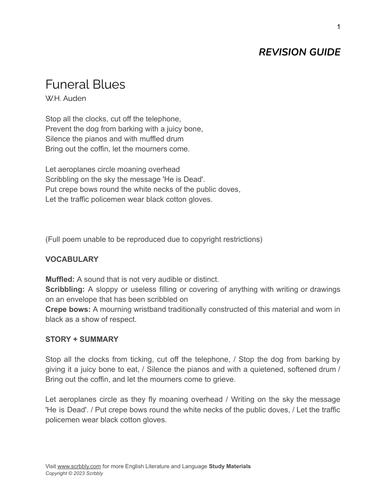 'Funeral Blues' by W. H. Auden - Complete Study Guide | Teaching Resources