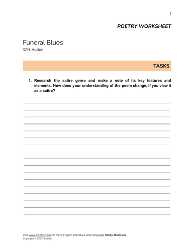 'Funeral Blues' by W. H. Auden - Complete Study Guide | Teaching Resources