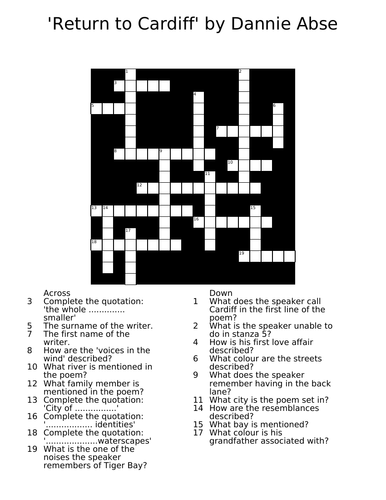 Return to Cardiff by Dannie Abse WJEC Welsh Poetry NEA | Teaching Resources