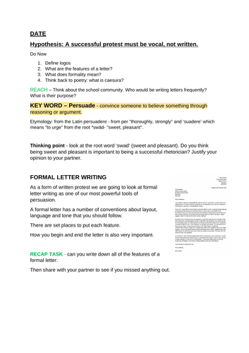 Protest Persuasive Writing Scheme of Work | Teaching Resources