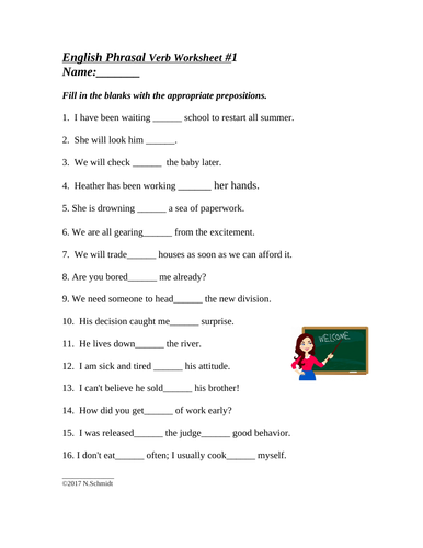 English Phrasal Verbs Worksheets (Verbs + Preposition Review) 4 pages ...