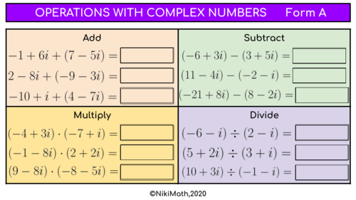 Operations with Complex Numbers -Practice Two Similar Forms A & B ... Operations with Complex Numbers -Practice Two Similar Forms A & B ...