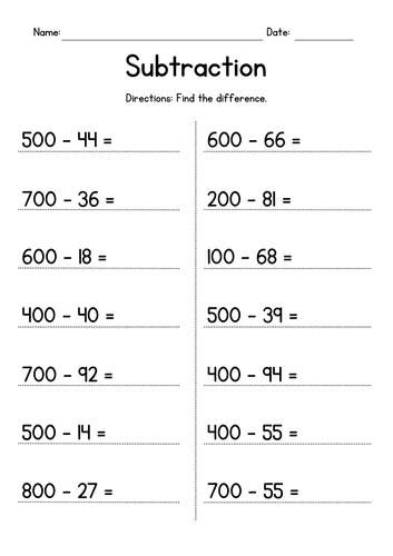 Subtracting from Large Numbers - Subtraction in Columns Worksheets ...