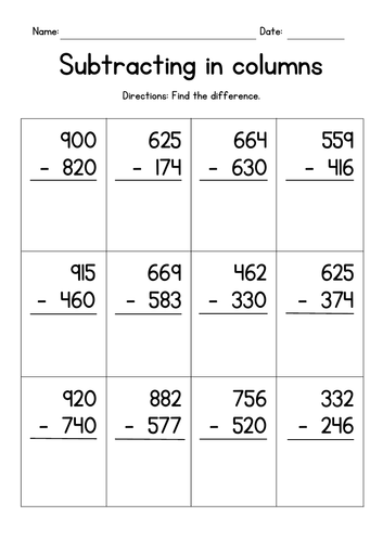 Subtracting from Large Numbers - Subtraction in Columns Worksheets ...