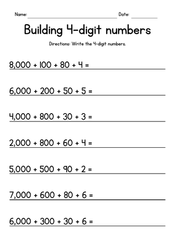 Building 4-Digit Numbers - Place Value Worksheets | Teaching Resources Building 4-Digit Numbers - Place Value Worksheets | Teaching Resources