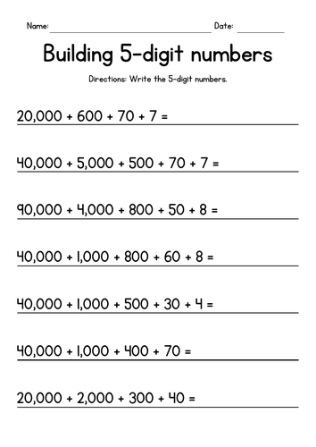 Building 5-Digit Numbers - Place Value Worksheets | Teaching Resources