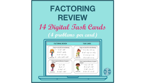 Factoring Polynomials Review - 14 Task Cards (56 Problems) | Teaching ...