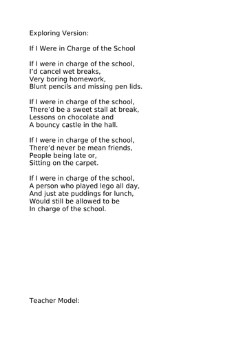 Y2 If I were in charge poetry Considine | Teaching Resources