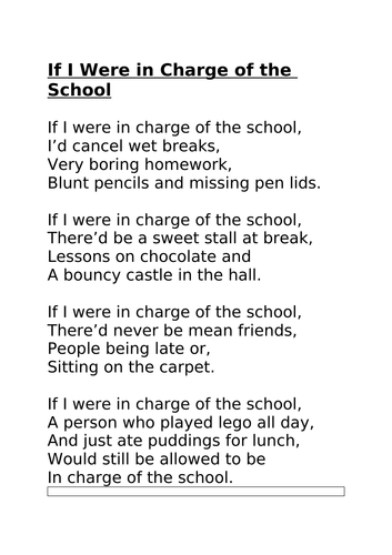 Y2 If I were in charge poetry Considine | Teaching Resources