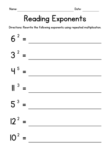Reading Exponents Worksheets | Teaching Resources