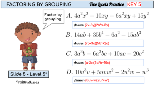 Factoring by Grouping - 5 Levels Practice | Teaching Resources