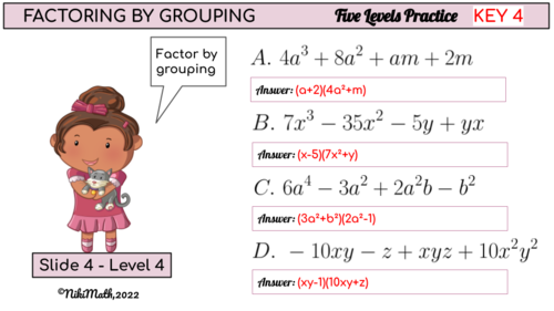 Factoring by Grouping - 5 Levels Practice | Teaching Resources