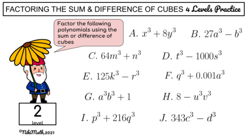 Factoring the Sum and Difference of Cubes - 4 Levels Practice/Group ...