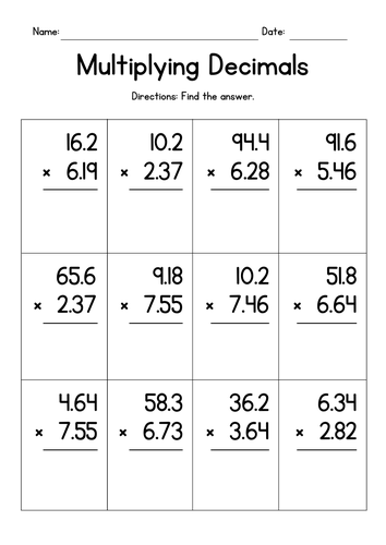 Multiplying Decimals in Columns - Vertical Multiplication | Teaching Resources