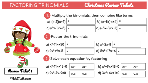 Factoring Trinomials - Christmas Review Tickets | Teaching Resources
