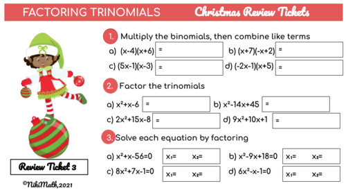 Factoring Trinomials - Christmas Review Tickets | Teaching Resources