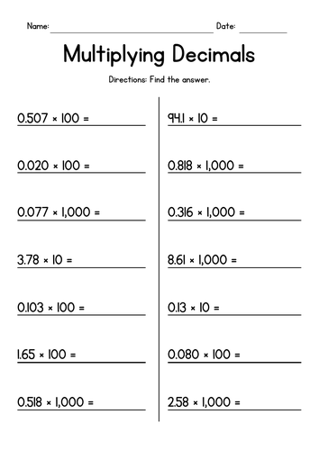 Multiplying Decimals Worksheets BUNDLE - Multiplication Practice - Test ...