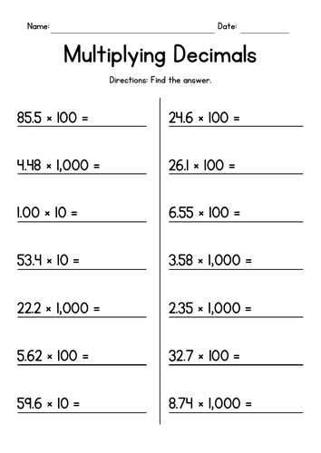 Multiplying Decimals Worksheets BUNDLE - Multiplication Practice - Test ...