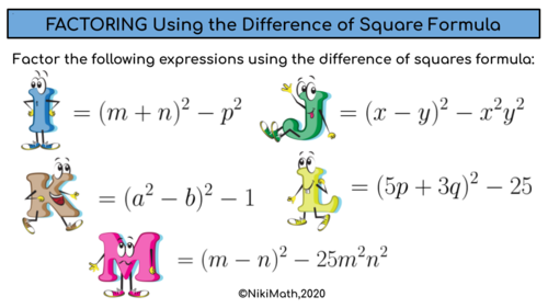 Factoring Using the Difference of Squares Formula - Funny Alphabet ...