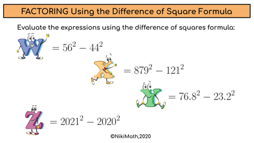 Factoring Using the Difference of Squares Formula - Funny Alphabet ...