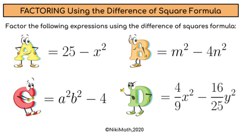 Factoring Using the Difference of Squares Formula - Funny Alphabet ...