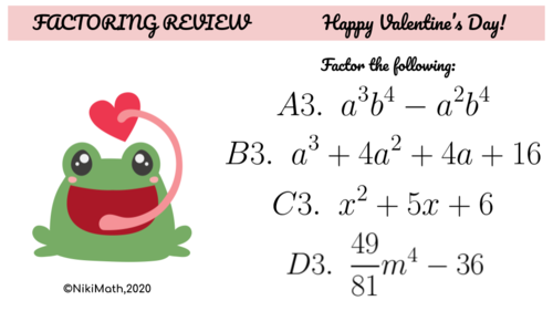 Factoring Review - St.Valentine's Group Activity | Teaching Resources
