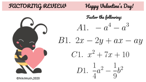 Factoring Review - St.Valentine's Group Activity | Teaching Resources