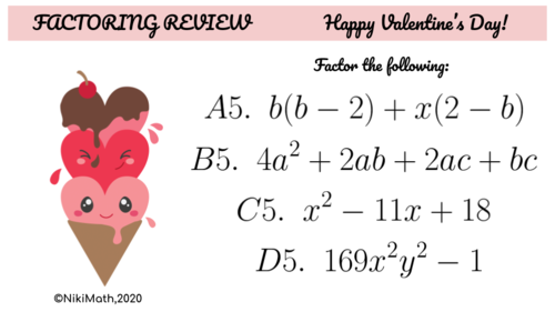 Factoring Review - St.Valentine's Group Activity | Teaching Resources