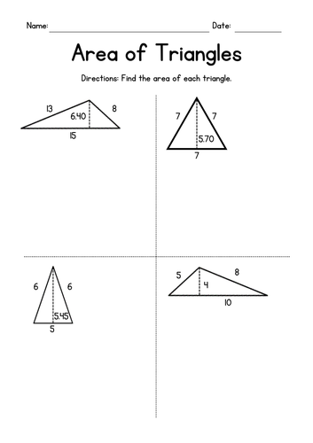 Area of Triangles - Geometry Worksheets | Teaching Resources
