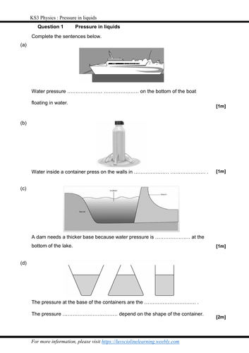 KS3_Secondary 1 checkpoint_worksheet and revision (with answer script): Pressure | Teaching ...