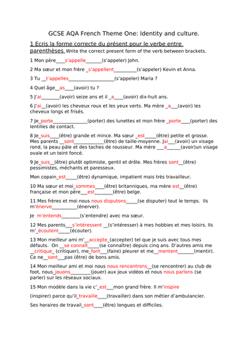 Practise your present tense with GCSE AQA theme one sentences ...