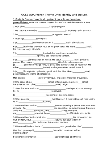 Practise your present tense with GCSE AQA theme one sentences ...