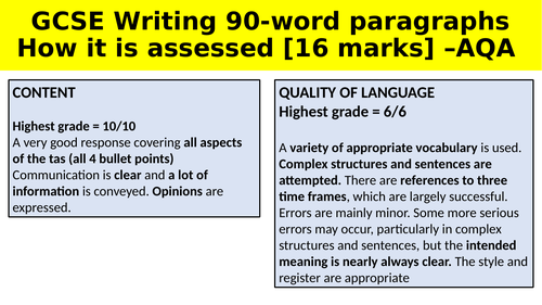 GCSE Spanish WRITING: 90-Word paragraph task model answers x 9 -AQA ...