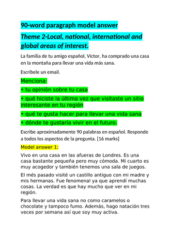 GCSE Spanish WRITING: 90-Word paragraph task model answers x 9 -AQA ...