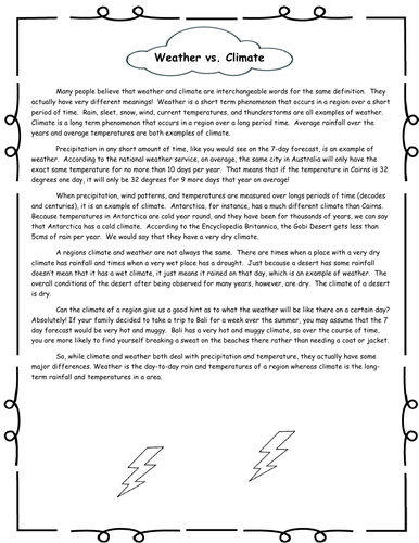 Weather vs Climate reading comprehension and other activities ...