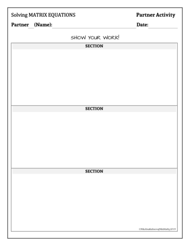 Solving Matrix Equations - Partner Activity (Answers - A Matrix & Its ... Solving Matrix Equations - Partner Activity (Answers - A Matrix & Its ...