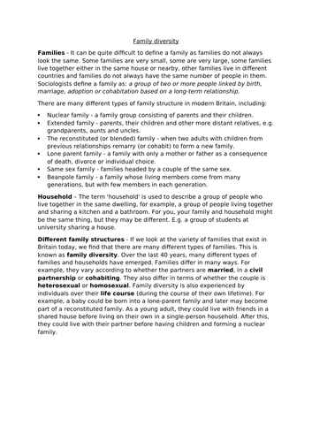 GCSE Sociology AQA Families unit | Teaching Resources
