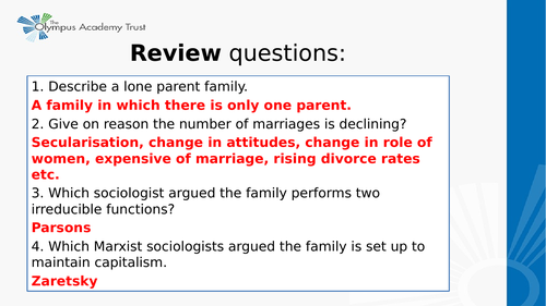 GCSE Sociology AQA Families unit | Teaching Resources