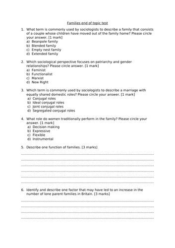 GCSE Sociology AQA Families unit | Teaching Resources