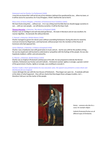 Full scheme of work for Charles I and Civil War | Teaching Resources