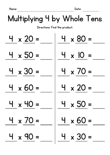 Multiplying Whole Tens BUNDLE - Multiplication Worksheets - Test Prep ...