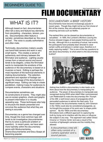 Beginner's Guide to Film Documentary | Teaching Resources