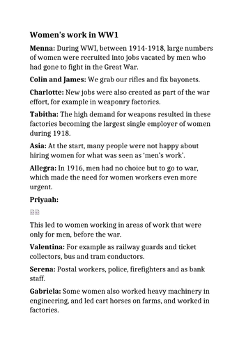 Remembrance Day Drama script: WOMEN IN WORLD WAR ONE | Teaching Resources