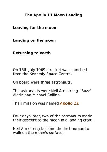 Apollo 11 moon landing facts to sort in chronological order | Teaching ...