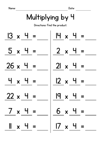 Multiplying by 4 - Multiplication Worksheets | Teaching Resources