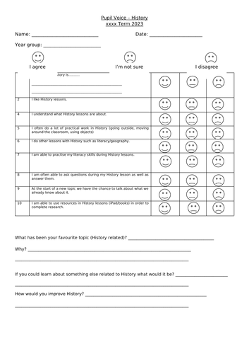 Pupil voice questionnaire for History | Teaching Resources
