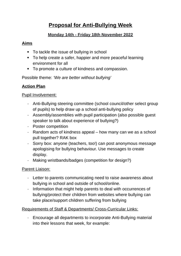 Anti-Bullying Week proposal | Teaching Resources