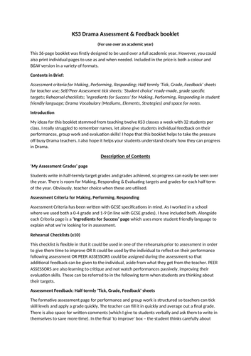 KS3 Drama Assessment & Feedback booklet (For the overworked Drama ...