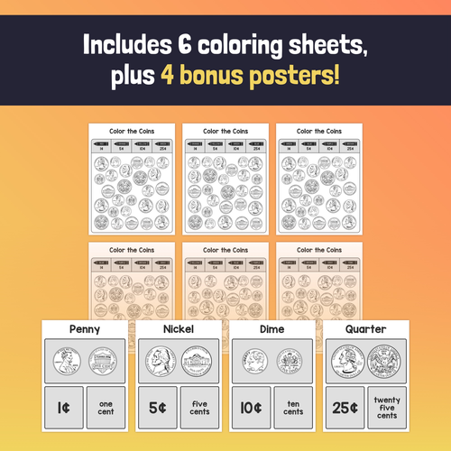 Coloring Coins Worksheets | US Coin Identification, United States Coins ...